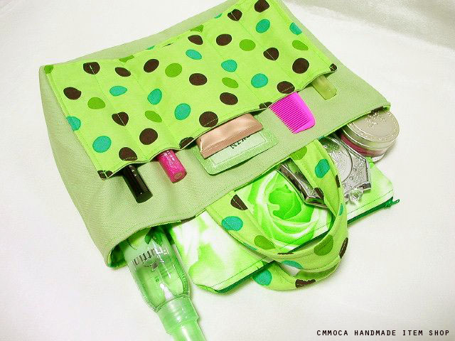 Inner Bag Organizer With Handles - Vivid Green Polka Dot on Luulla